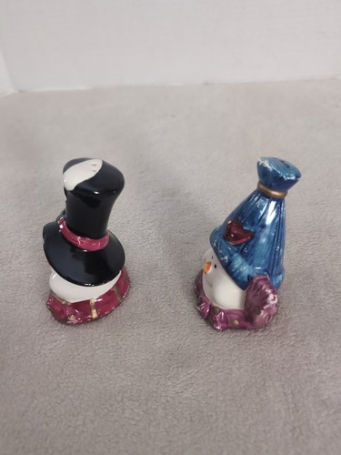 Vintage Snowman Heads Salt & Pepper Shakers Tall Hats Hand Painted ...