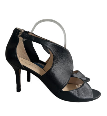 Nine West Black Leather Sandals size 9.5M Heels 3.5 inch heel | eBay