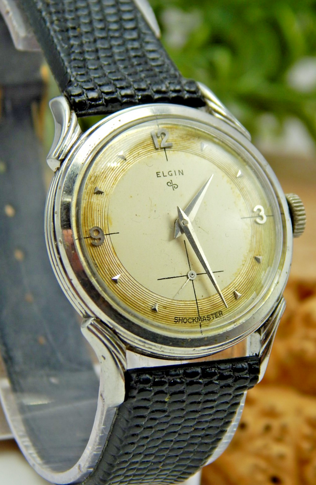 Vintage 1950s Elgin Shockmaster stainless steel 17 jewel adjusted men's ...