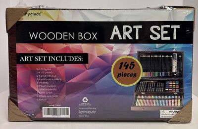 Sunnyglade 145 Piece Deluxe Art Set, Wooden Art Box & Drawing Kit. New ...