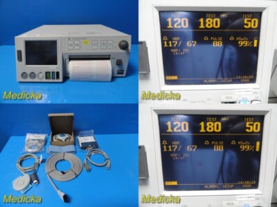 GE 120 Series Model 0128 Maternal Fetal Monitor W/ Transducers & Leads ...