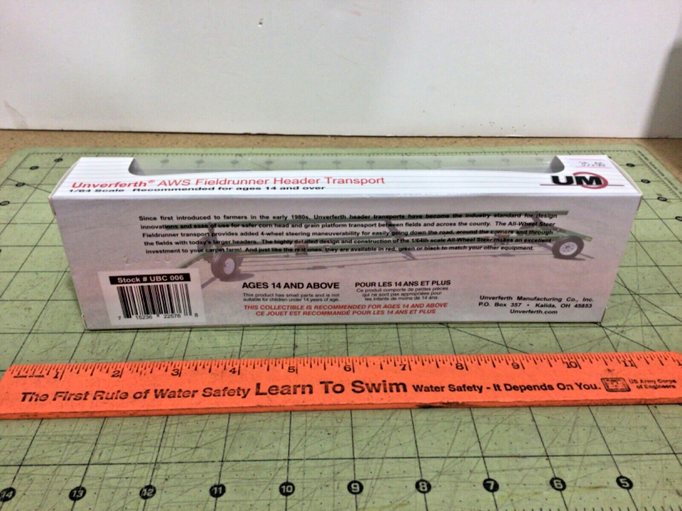 1/64 Unverferth AWS Fieldrunner metal black header transport trailer by ...