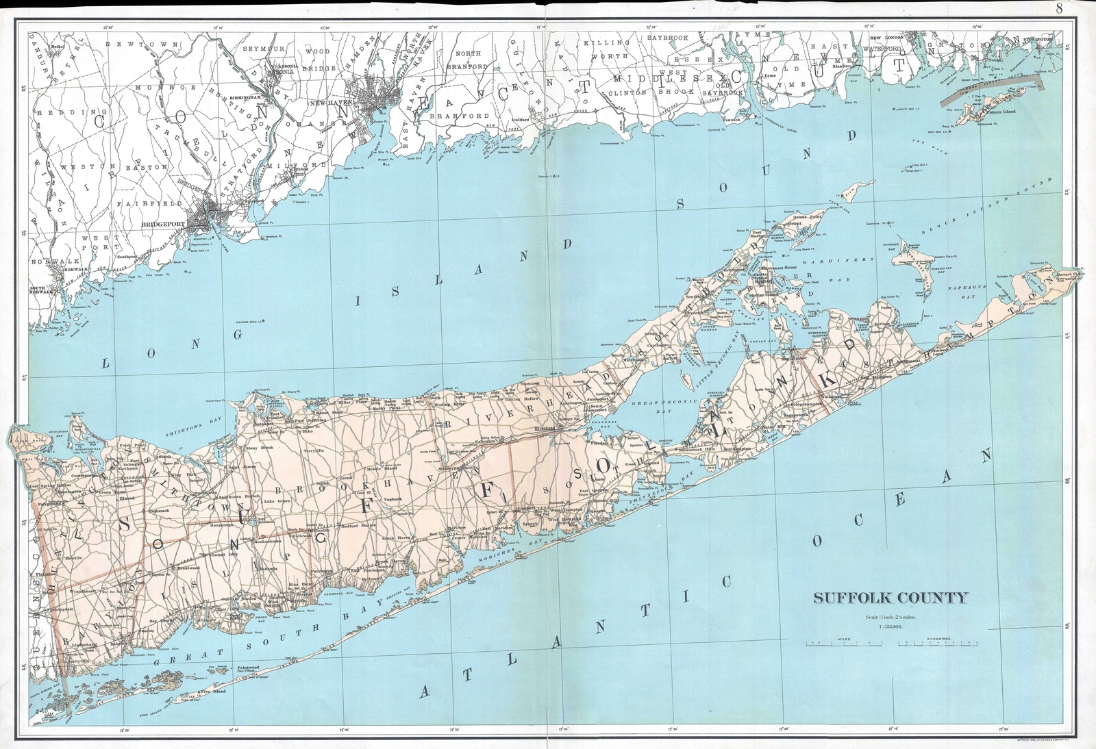 1895 Bien Map of Suffolk County (Hamptons), Long Island, New York | eBay