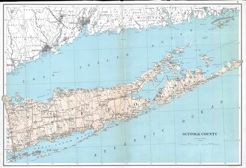 1895 Bien Map of Suffolk County (Hamptons), Long Island, New York | eBay