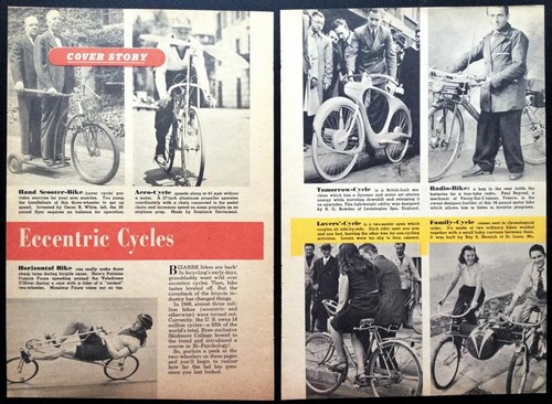Eccentric Bikes 1949 bicycle pictorial Aero-Cycle~Recumbment~Hand Pump ...