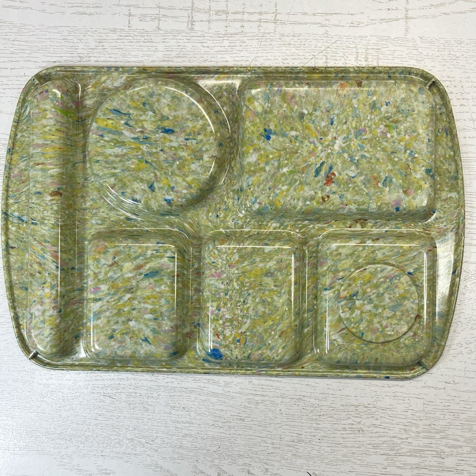Vintage Prolon Ware School Cafeteria Tray 9953 Green Confetti Divided ...