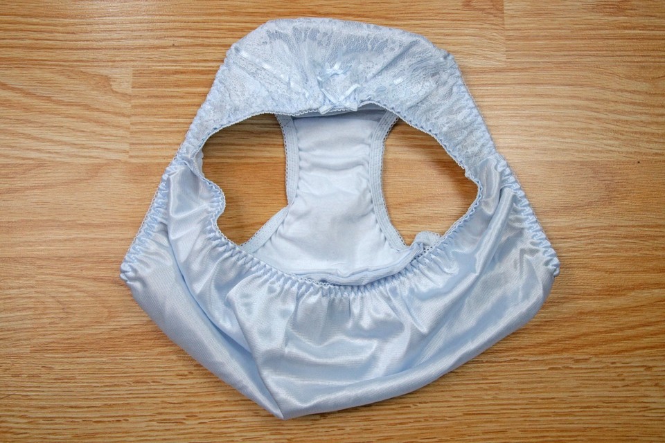 VINTAGE JAPANESE NYLON SHINY SLIPPERY PRETTY CUTE LIGHT BLUE PANTY ...