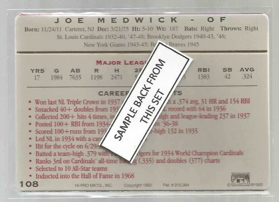 Pepper Martin St. Louis Cardinals Vintage 1993 Action Packed Baseball ...