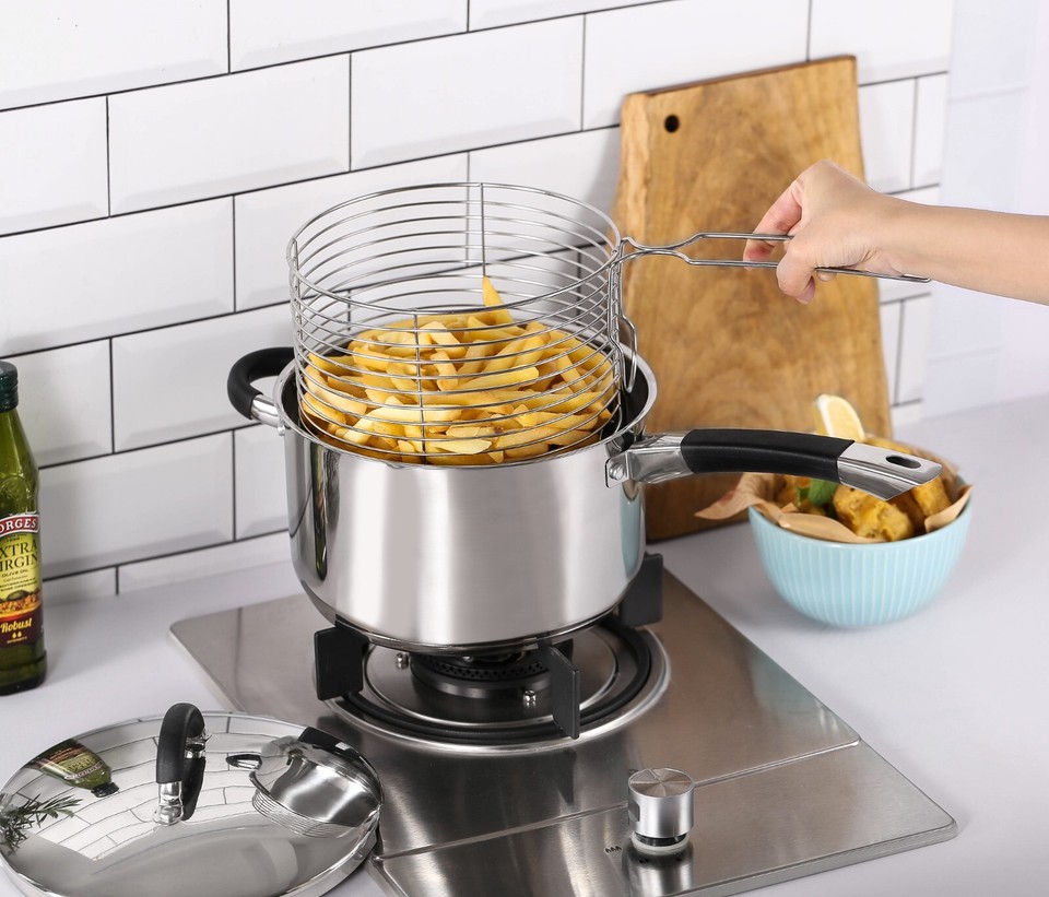 Stainless Steel Deep Frying Chip Pan with Basket & Lid–Best Induction ...