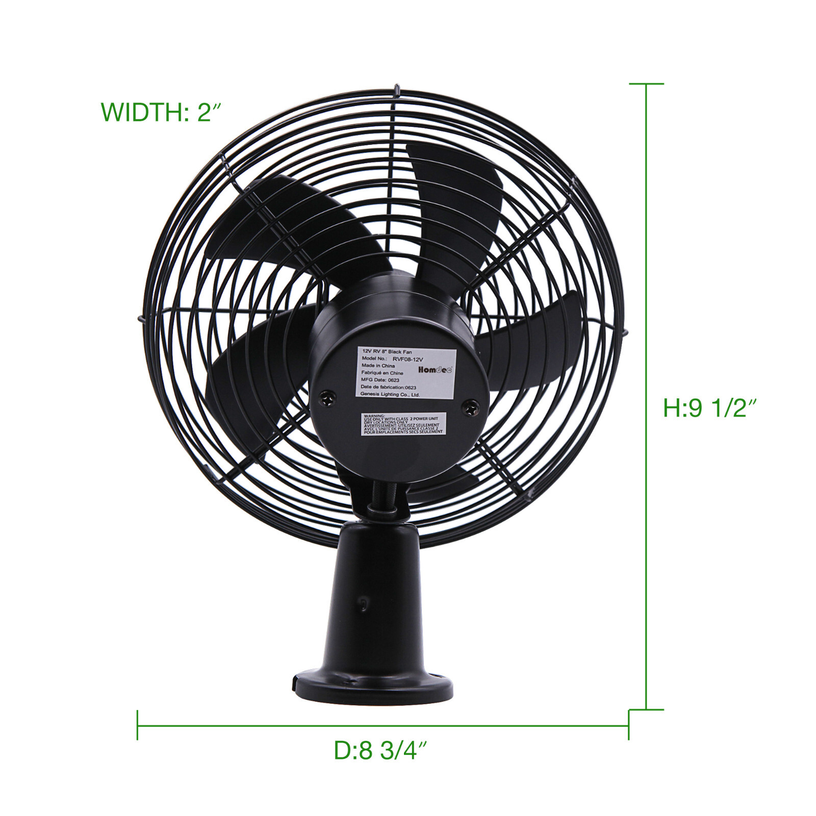 Homdec 8'' 12V RV Car Fan Air Cooling Fan With 2-Speed Switch, For Auto ...