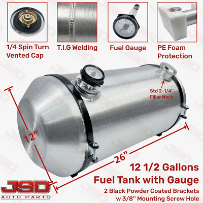 Universal 12''x26'' 12.5 Gallon 1/4 NPT Spun Aluminum Gas Tank Fuel ...
