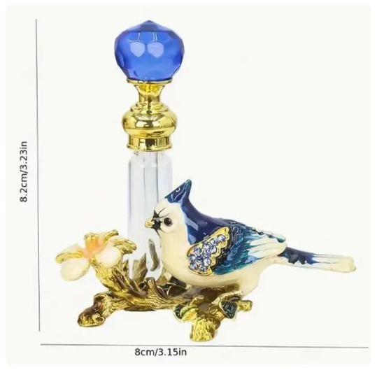 PERFUME BOTTLE-Blue Bird Vintage Style Floral Enameled Elegant Golden ...