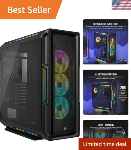Corsair 5000T RGB Mid-Tower Case - 208 Addressable LEDs & Easy Cable ...
