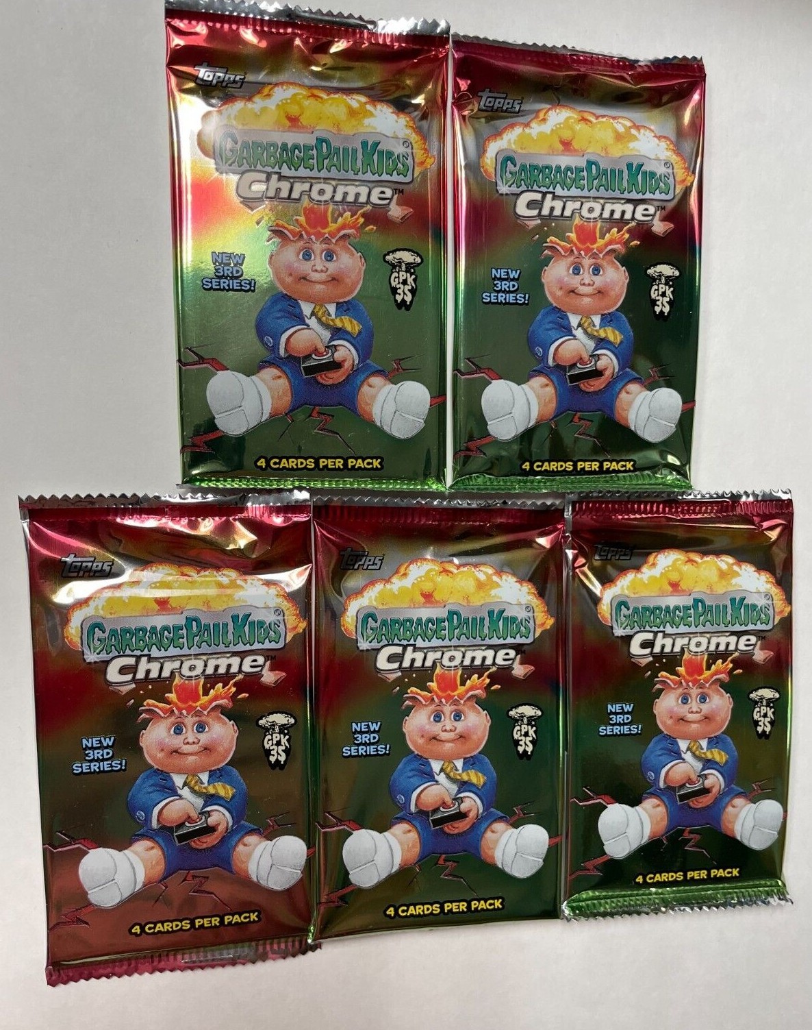 5 FOIL PACKS Topps 2020 GPK Garbage Pail Kids CHROME Series 3 Trading ...