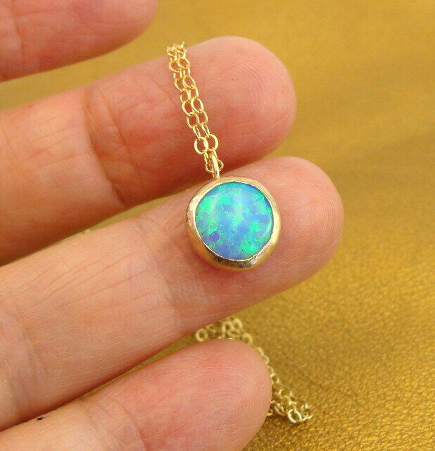 Blue opal Pendant 14k Yellow Gold Fill Handmade Modern Classy Hadar ...