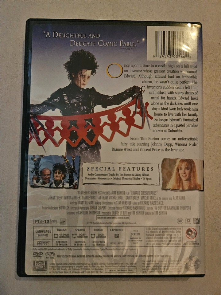 Edward Scissorhands (DVD, Anniversary Edition Full Frame) 24543037668| eBay