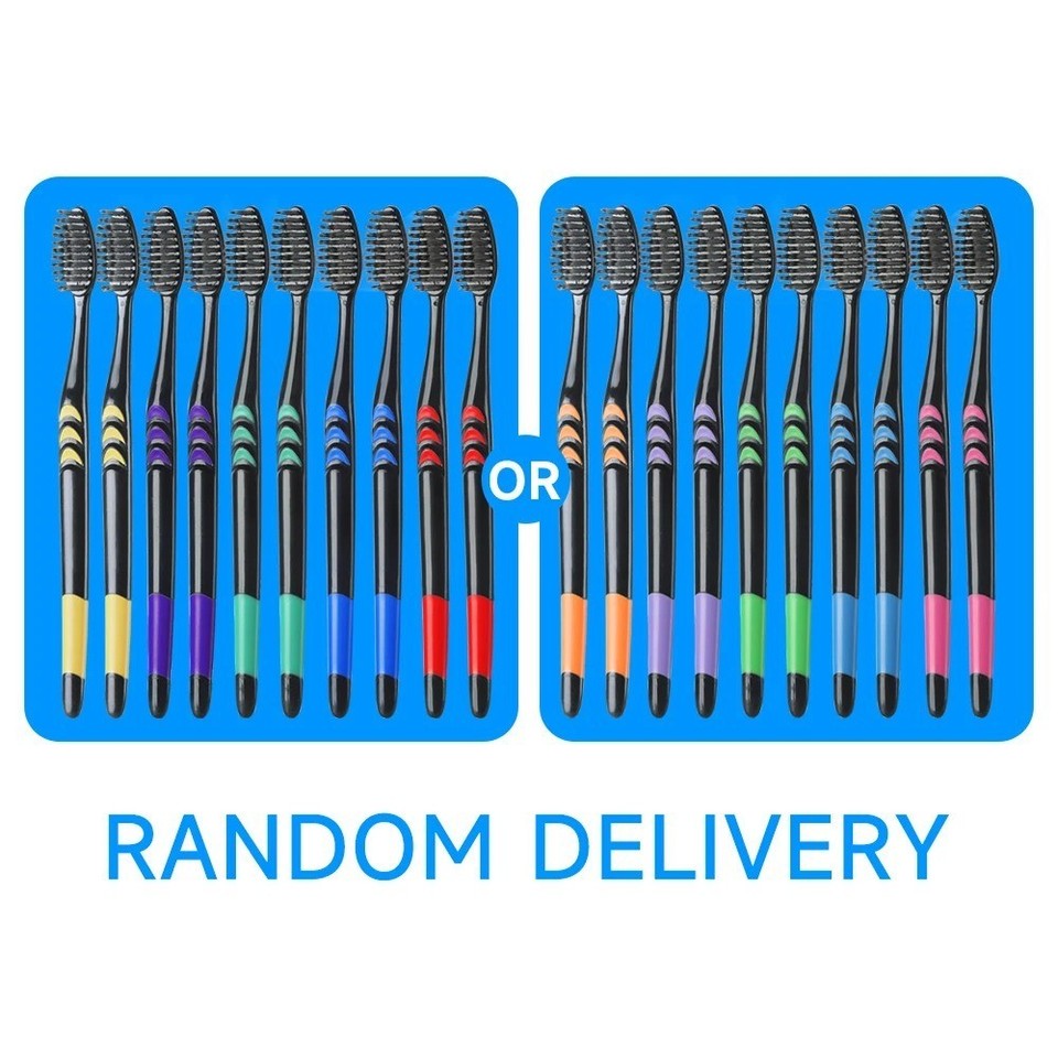 10 Pack Adult Toothbrush Multipack Soft Charcoal Bristles Manual Family ...
