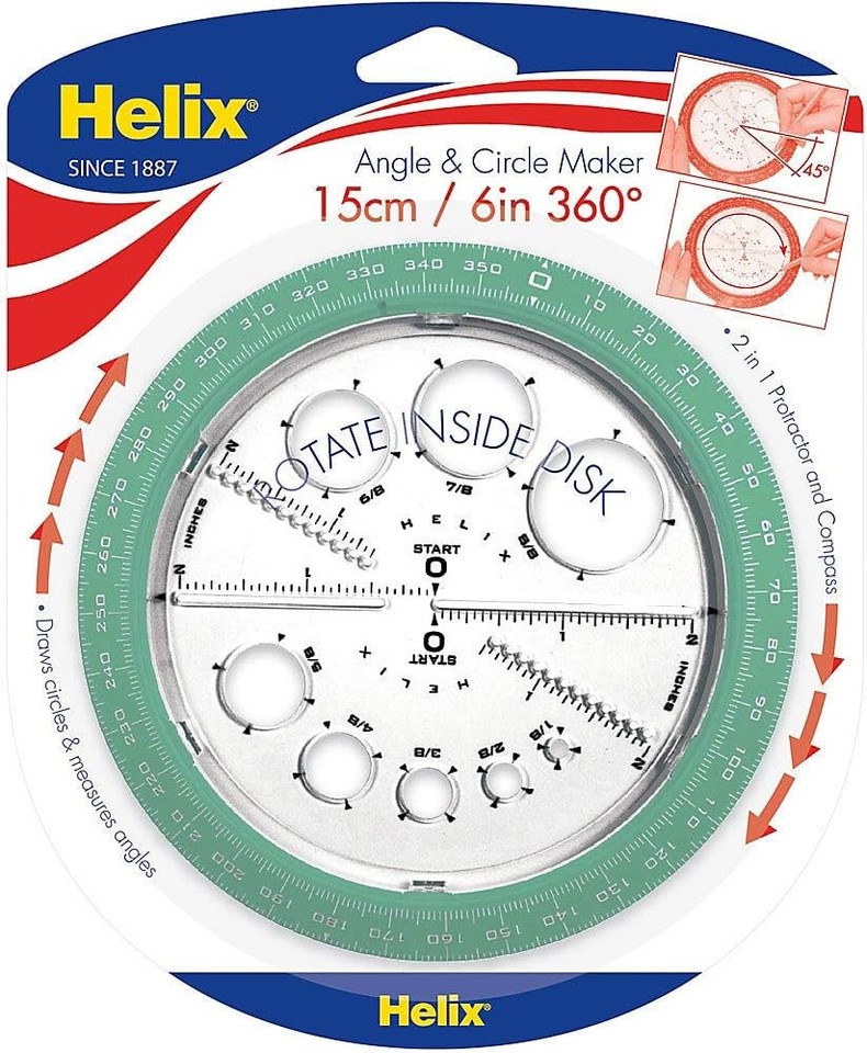 Helix Angle And Circle Maker Protractor 360 Degree Measurement 6 Inch 3 ...