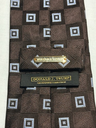 Donald Trump Signature Collection 100% Silk Tie Brown Geometric Striped ...