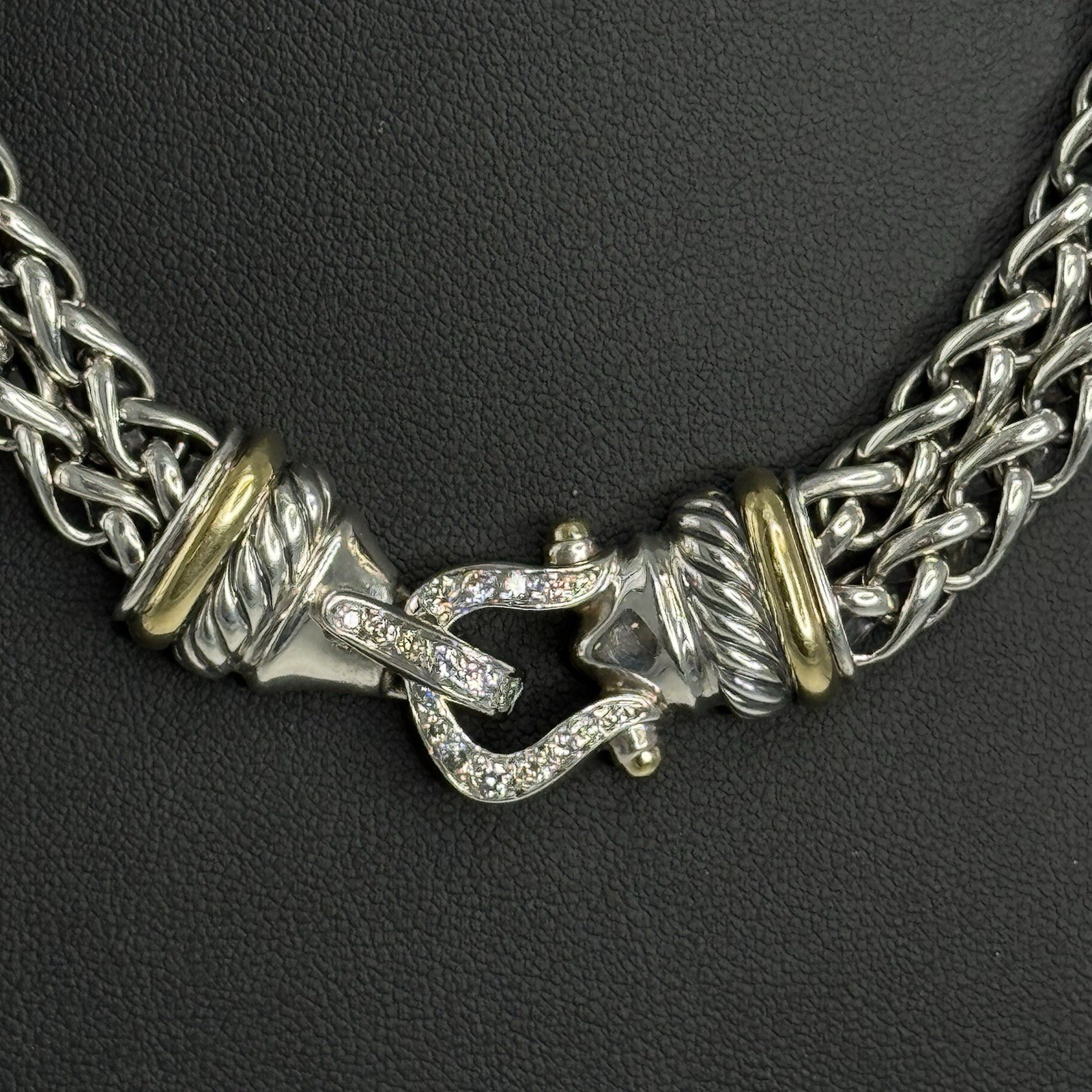 David Yurman Sterling Silver & 18k Gold Diamond Buckle Double Wheat ...