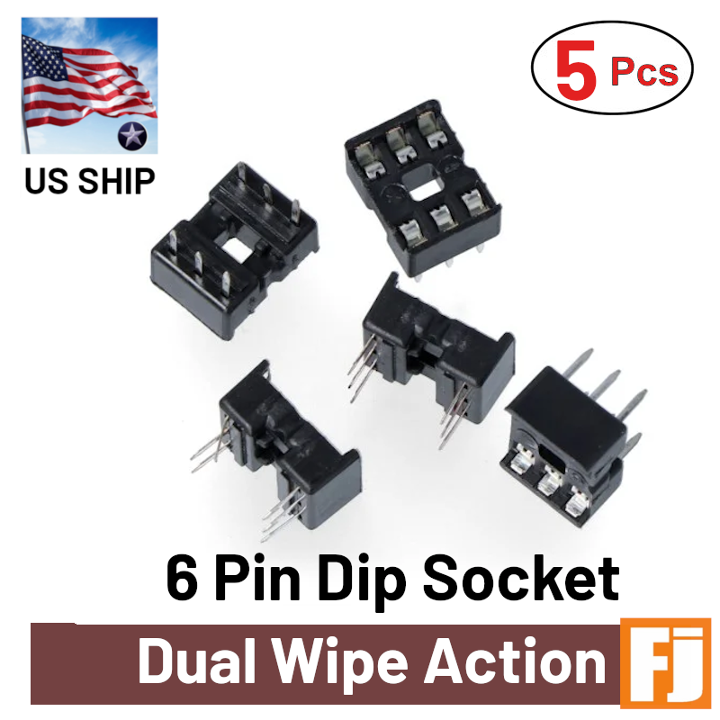 5 Pcs 6 Pin DIP IC Socket Adaptor Solder PCB-Mount | Dual Wipe | US ...