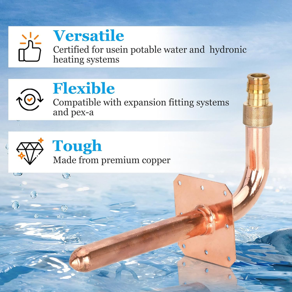 Pack of 10 Copper Stub Out Elbows with Wall Flange PEX-A Stub Out 1/2 ...