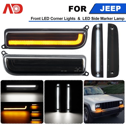 Smoke Dynamic LED Turn Signal Corner&White Side Light for 97-01 Jeep ...