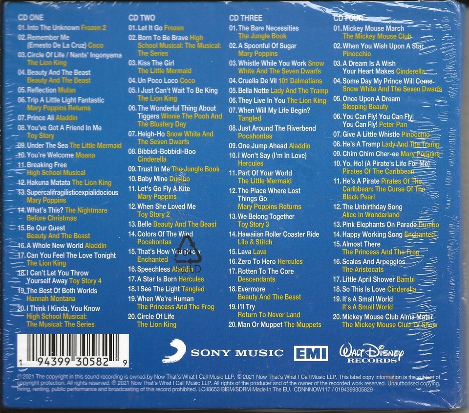 VARIOUS - NOW That's What I Call Disney (4CD, Sony Music #CDNNNOW117 ...