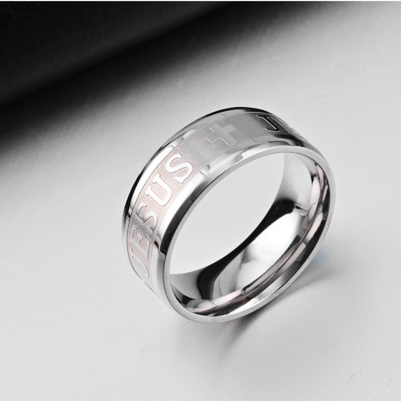 8mm Jesus Cross Prayer Ring Titanium Stainless Steel Men Women's Band ...