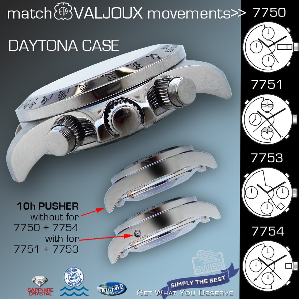 WATCH CASE DAYTONA,TACHYMETER, ETA VALJOUX 7750,7751, 7753,7754 ST ...