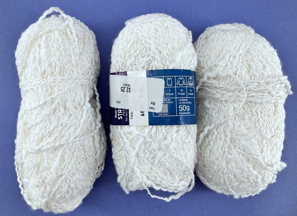 Rio Yarn 70% Cotton 30% Viscose 50g 6860 White Designer 3 Lot Stahl ...