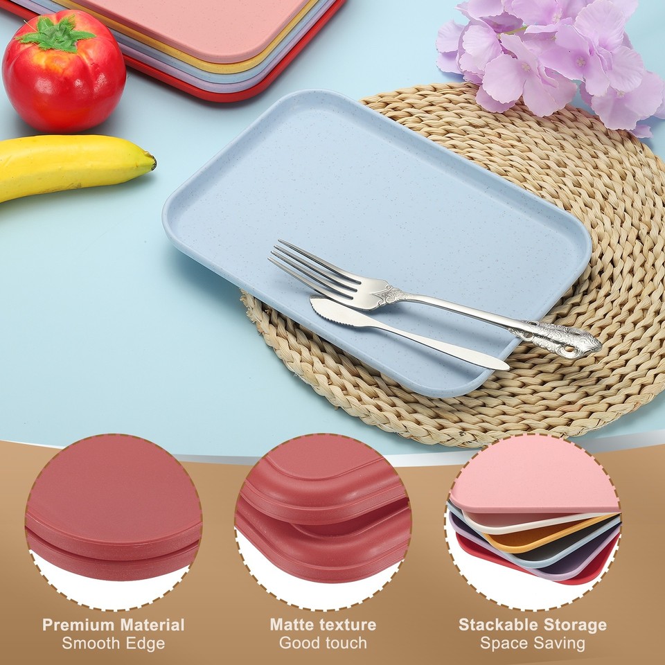 7.9x5.9" Rectangular Plates, 2 Pack Wheat Plastic Dinner Plates, Dark ...