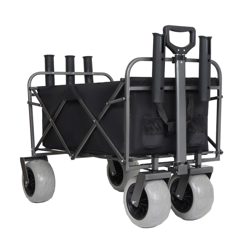 500lbs Fishing Cart with Rod Holders,Foldable Trolley Beach Wagon with ...