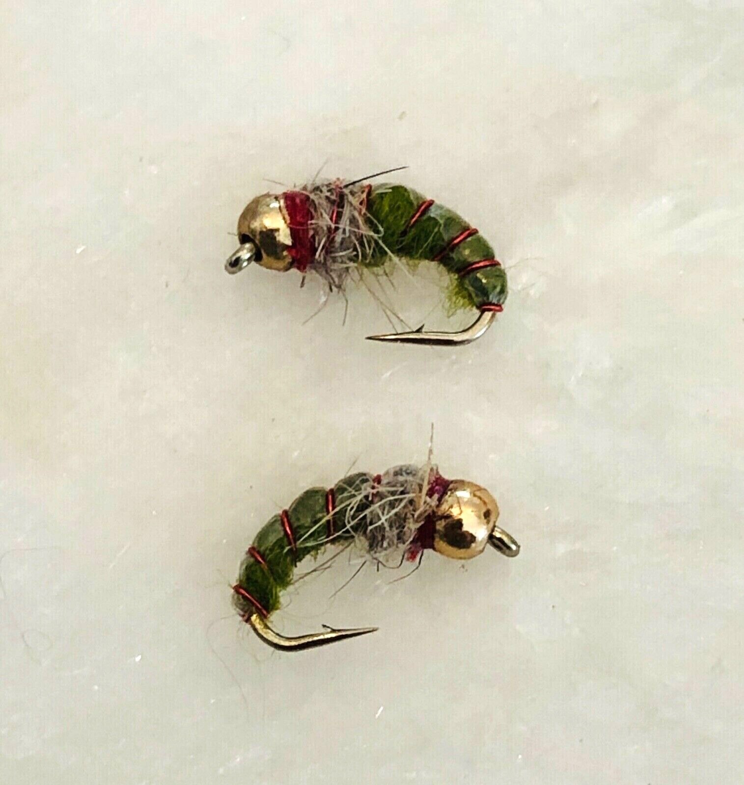 BH CADDIS PUPA LARVA NYMPH TROUT FLY FISHING FLIES RED/OLIVE12 FLIES X ...