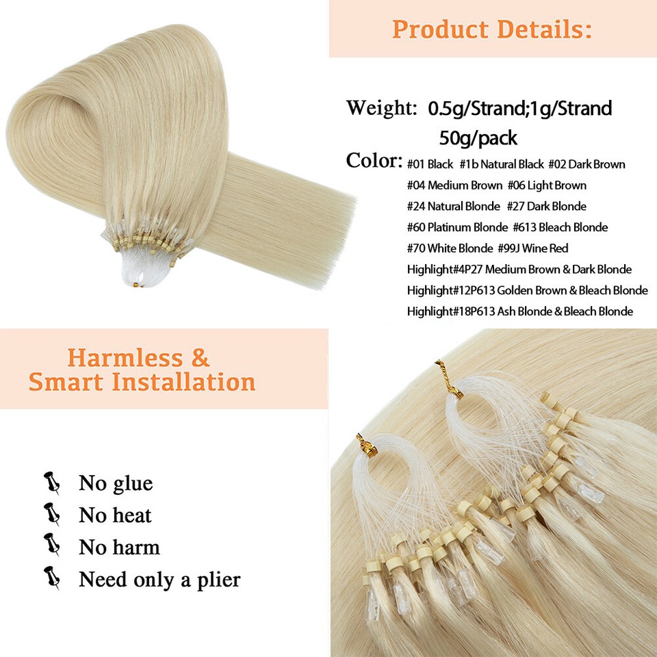 THICK Micro Ring Loop Tip Beads Link 100% Remy Human Hair Extensions ...