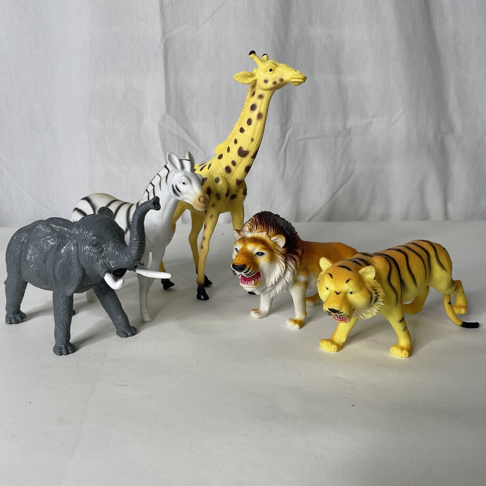 VTG Boley Safari Toy Lot Tiger Lion Giraffe Zebra Rubber Plastic Animal ...