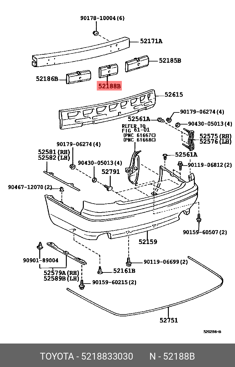 Genuine OE spacer, rear bumper mounting, 5218833030 for TOYOTA 52188 ...