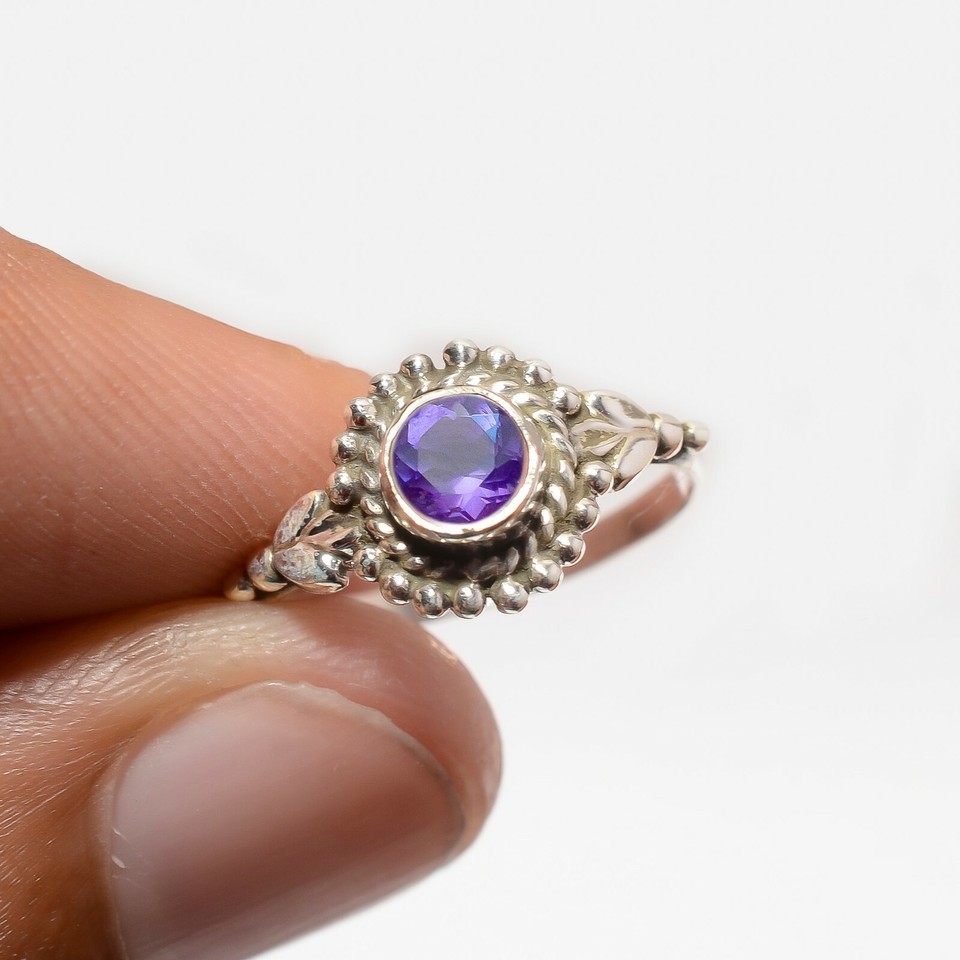 Faceted Amethyst Gemstone 925 Sterling Silver Handwork Ring Women Gift ...
