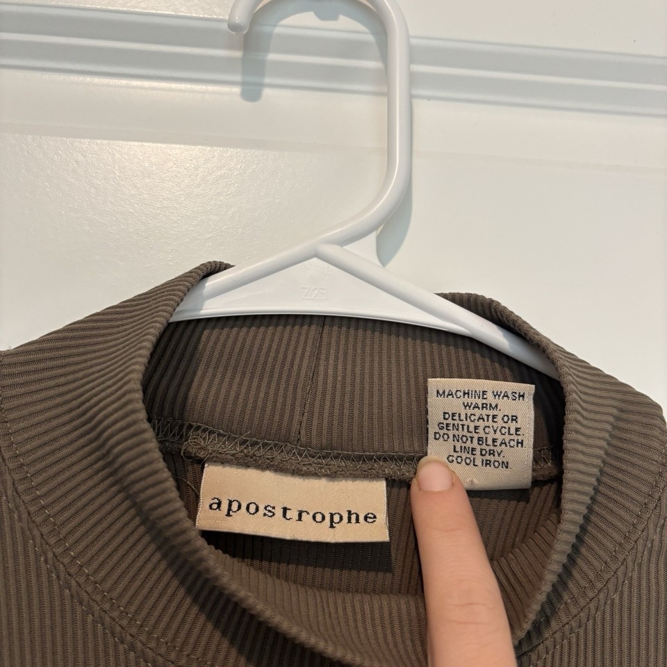 APOSTROPHE Short Sleeve Ribbed Top WITH TURTLENECK Light Brown Medium ...