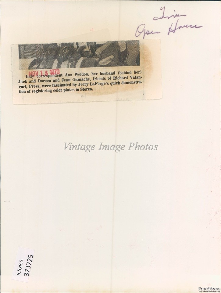 1970 Indy Ann Weldon Jack Doreen Jean Gamache Factory Machine Photo 6X8 ...