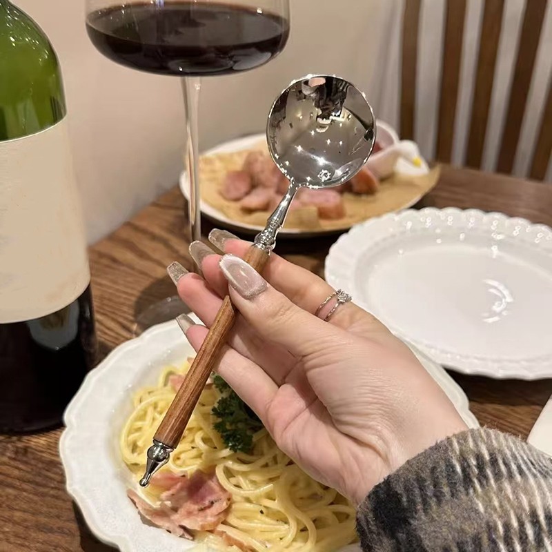 Stainless Steel Round Spoon Net Red Golden Dinner Long Handle Stirring ...