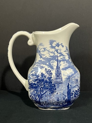 LIBERTY BLUE China 8” MILK PITCHER "OLD NORTH CHURCH" COLONIAL SCENES ...