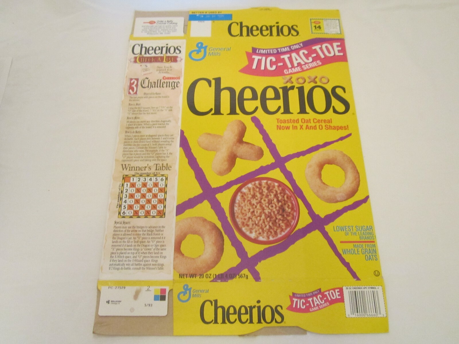 Empty Cereal Box 1993 TIC-TAC-TOE Cheerios 20 oz CHECK-A-LOT [Z201] | eBay