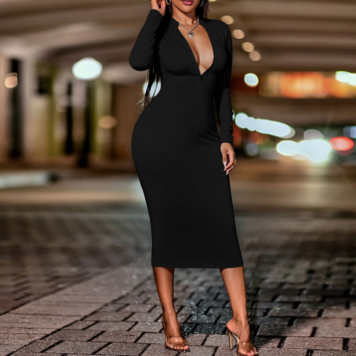 black bodycon dress with front zipper | Dresses Images 2025