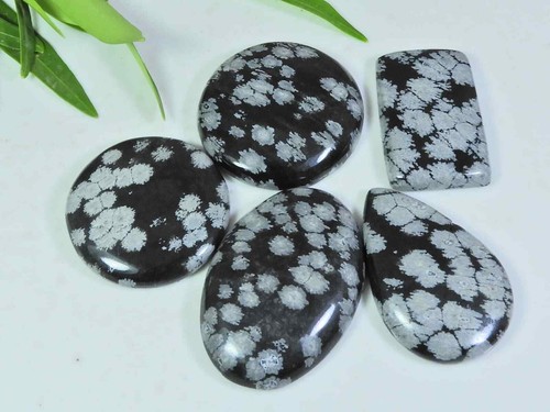 172Cts. Natural Snowflake obsidian Mix Cabochon Loose Gemstone 05Pcs ...