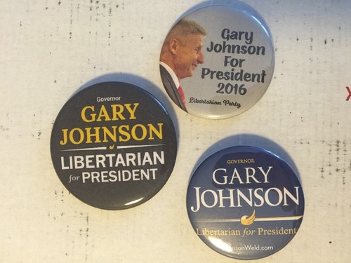 3 Lot Gary Johnson For President 2016 Libertarian Campaign Pin Buttons ...