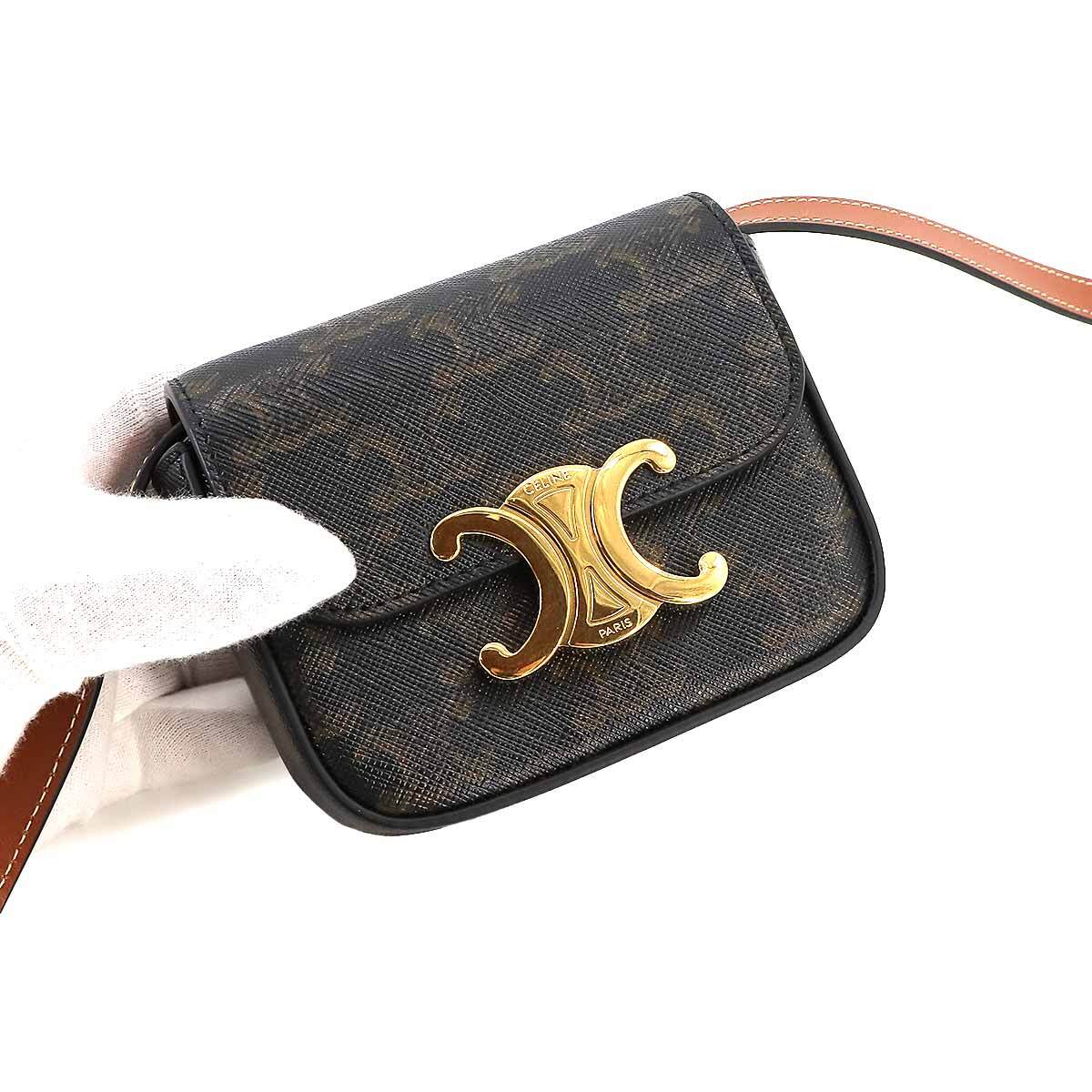 CELINE Mini Triomphe Shoulder Bag PVC Leather Tan Brown 10I512DQB ...