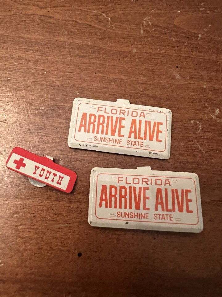 2 Vintage Florida Arrive Alive Orange Sunshine State Metal Clip Button ...
