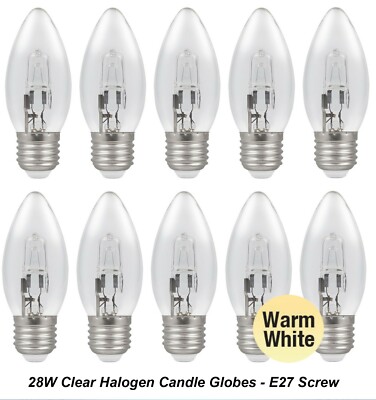 10 x 28W Clear E27 Candle Shaped Light Globes Bulbs Lamps Edison Screw ...