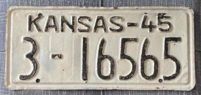 Kansas 1945 SHAWNEE COUNTY REPAINT License Plate 3-16565 | eBay